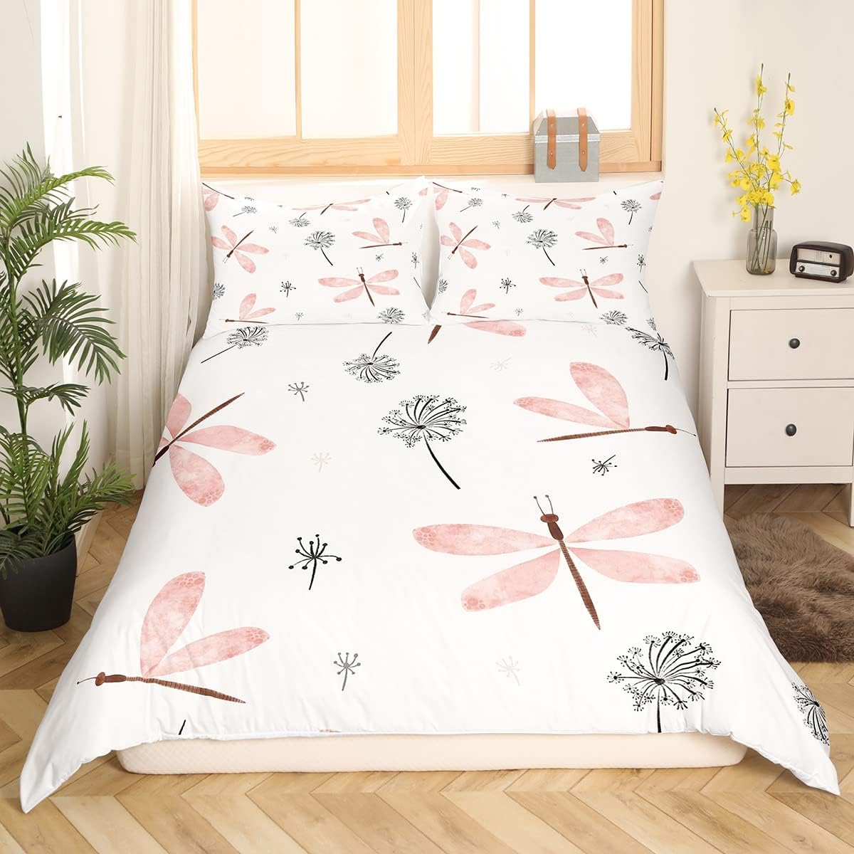 Dragonfly Comforter Cover Girls Women Dandelion Duvet Cover Pink ...