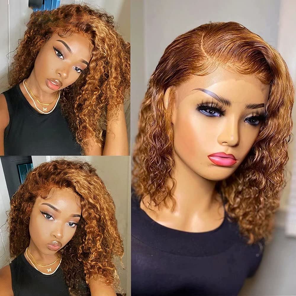 Amazon.com : Natural Wig, Short Curly Ombre Bob Wig HD Lace Front Human ...