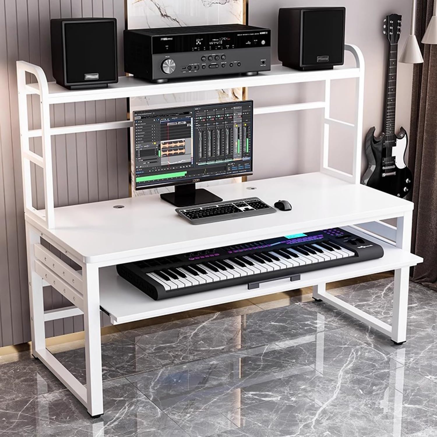 Amazon.com : Music Studio Desk Workstation with Keyboard Tray ...
