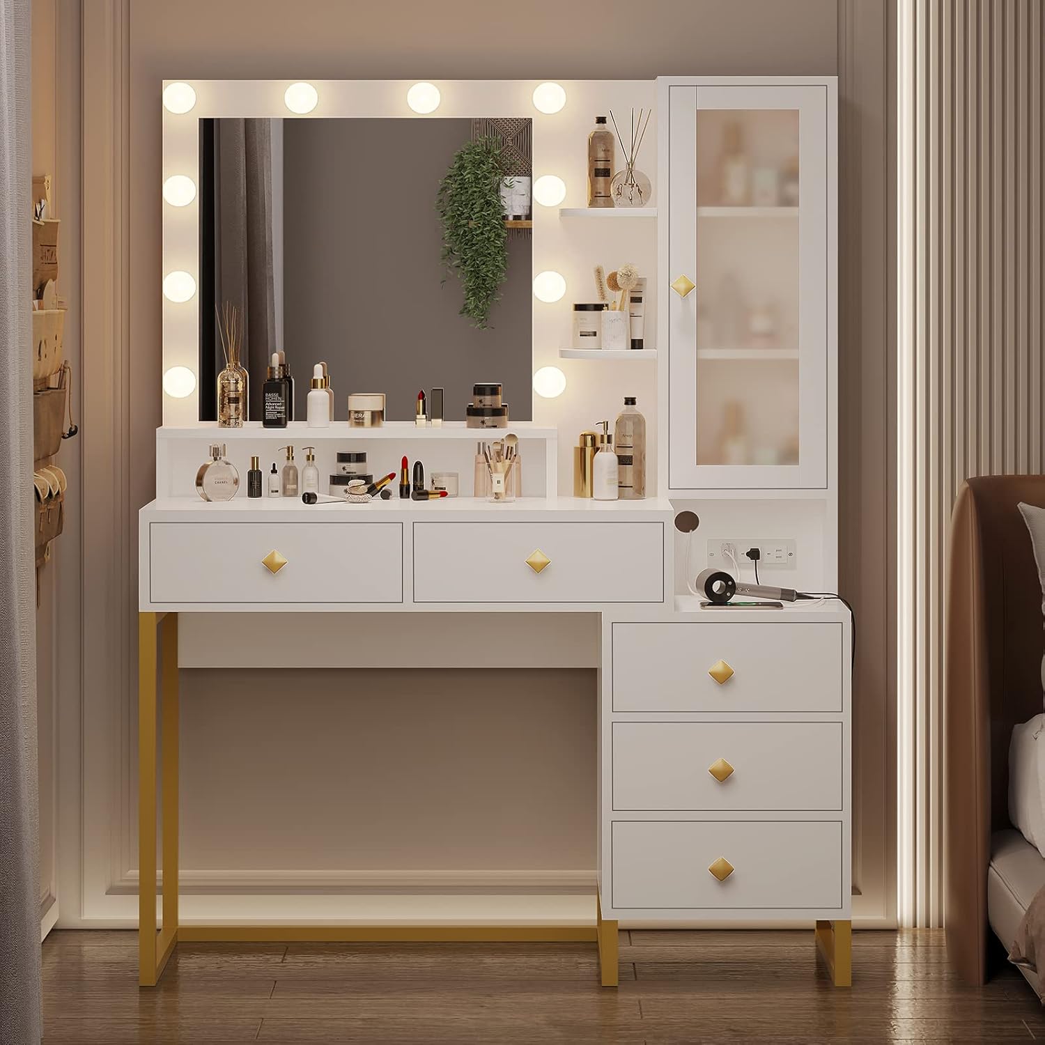 Amazon.com: Tiptiper Large Makeup Vanity with Lights, Vanity Table with ...