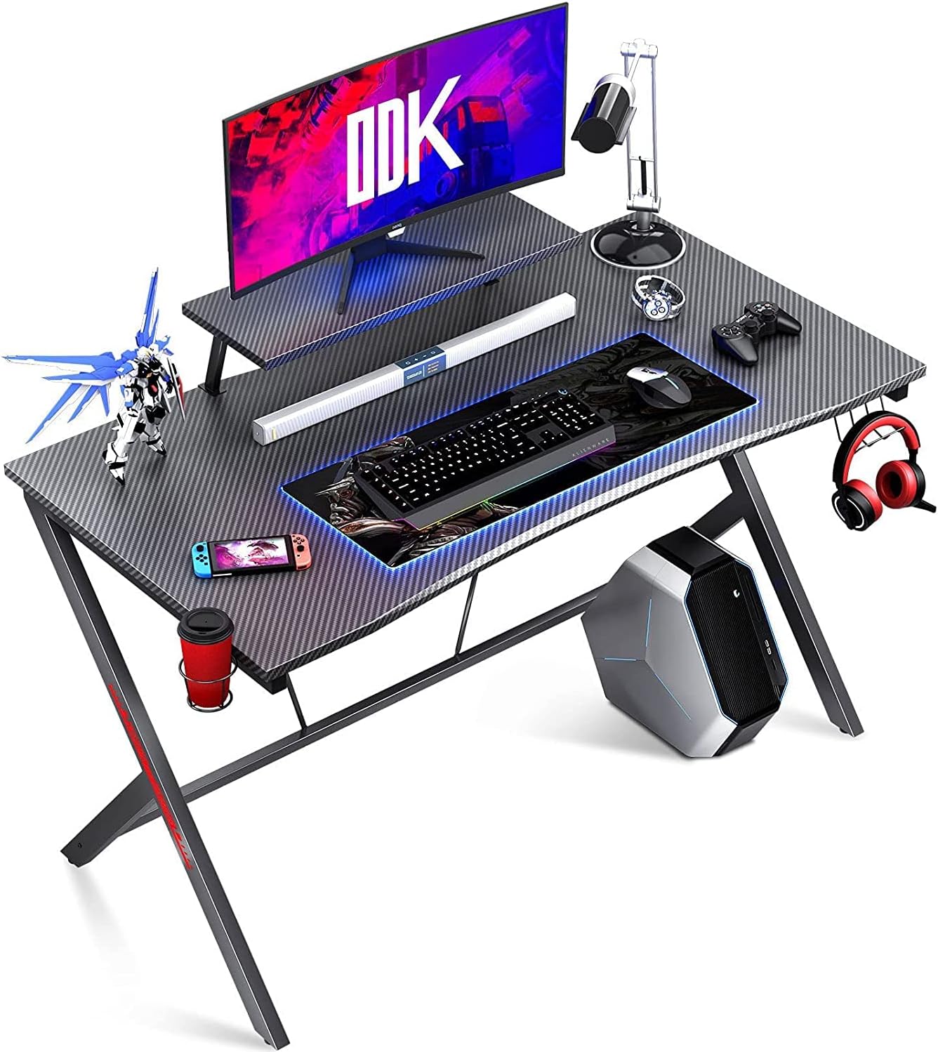 ODK Gaming Table with Carbon Fibre 115 x 60 cm, Computer Desk with ...