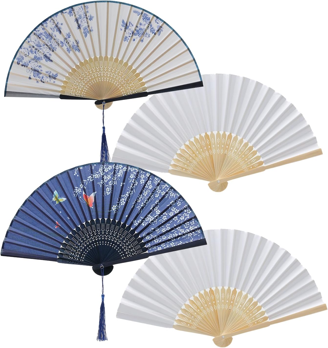 4 PCS Handheld Folding Fans, Foldable Bamboo Fans for Dancing Cosplay ...