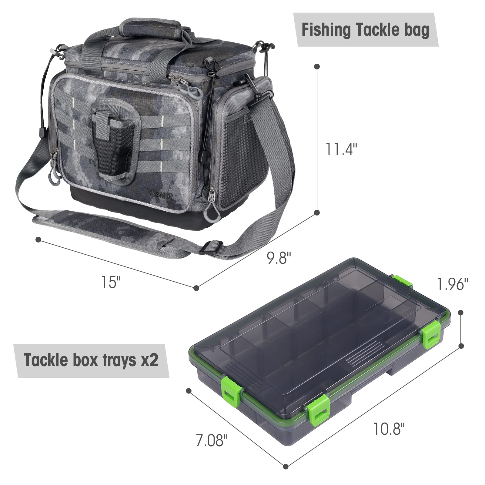 VISMIX Fishing Tackle Bag- Fishing Bag Large Water-Resistant Fishing ...