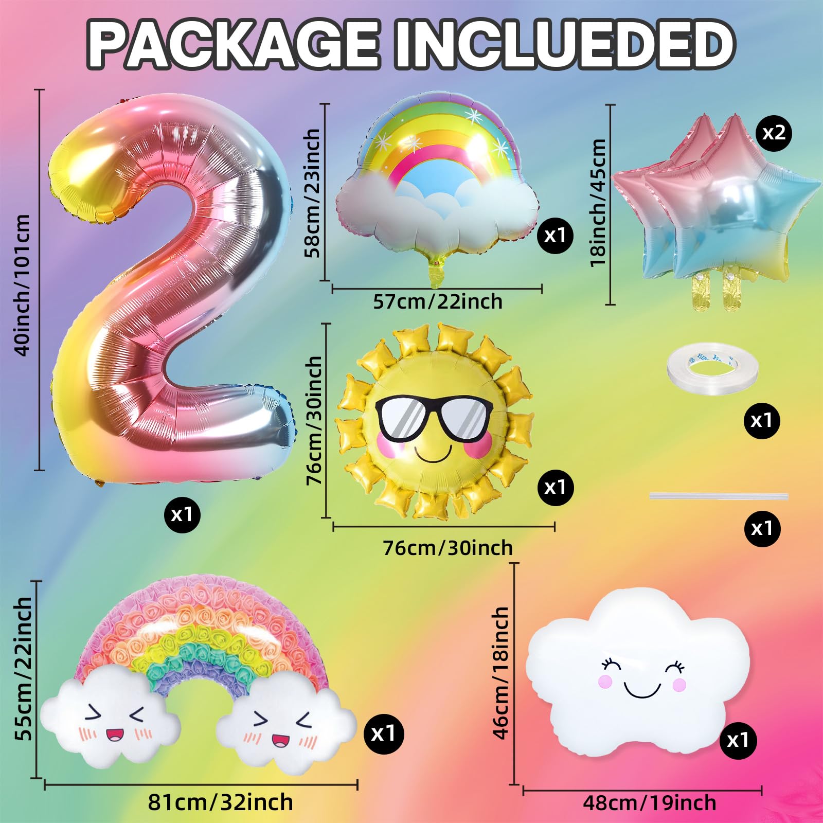 Snapklik.com : Rainbow Balloons 2nd Birthday Decorations For Girls ...