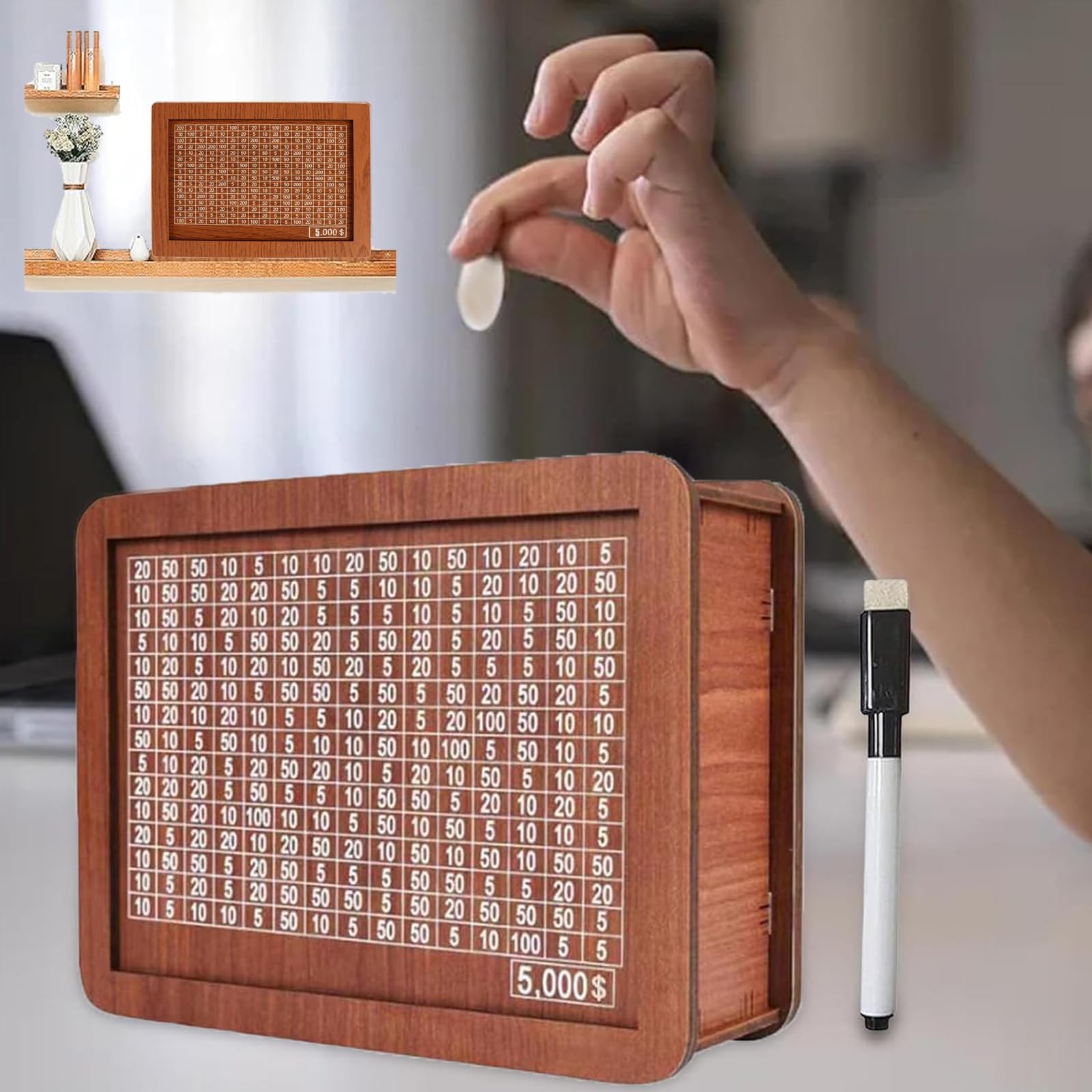 Amazon.com: Cash Vault Wooden Savings Box,$10000 Wooden Cash Saver ...