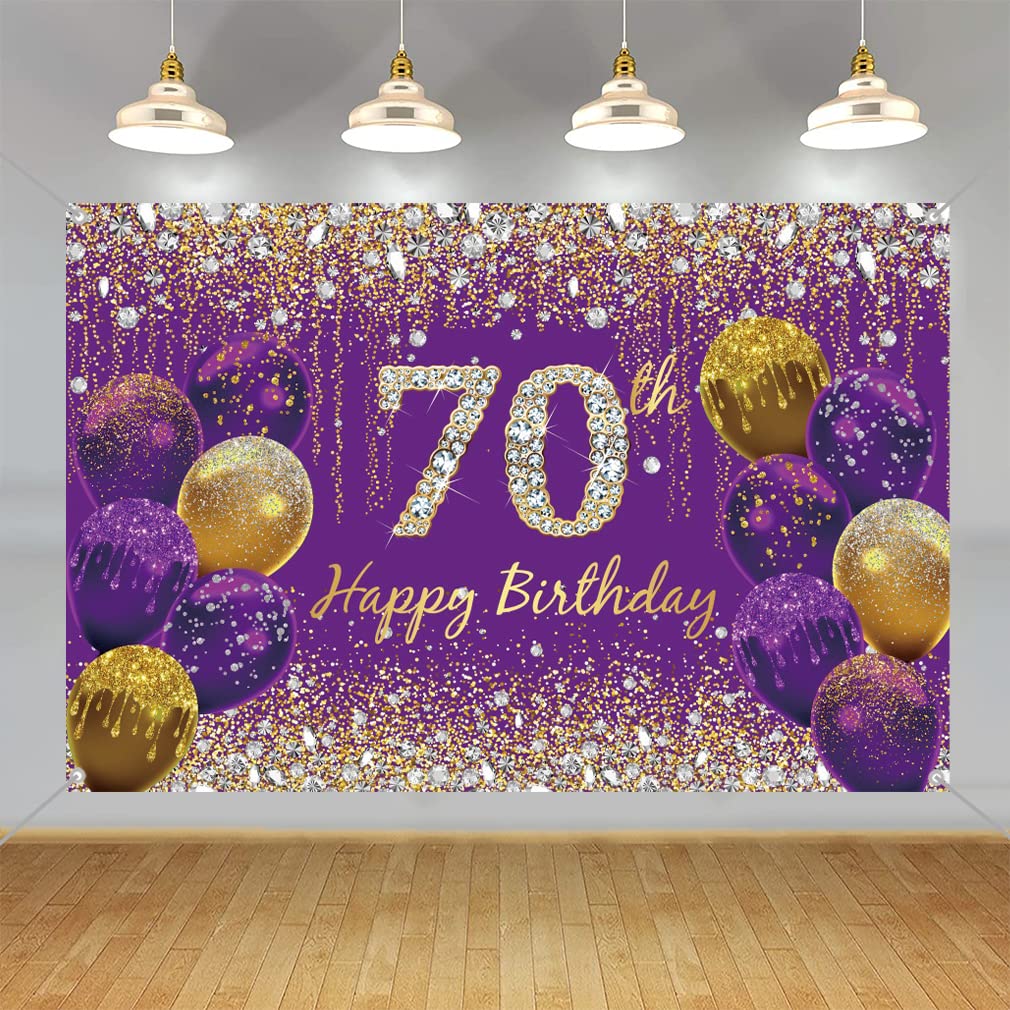 Amazon.com: 70th Birthday Decoration for Women, Purple Glitter Stains ...