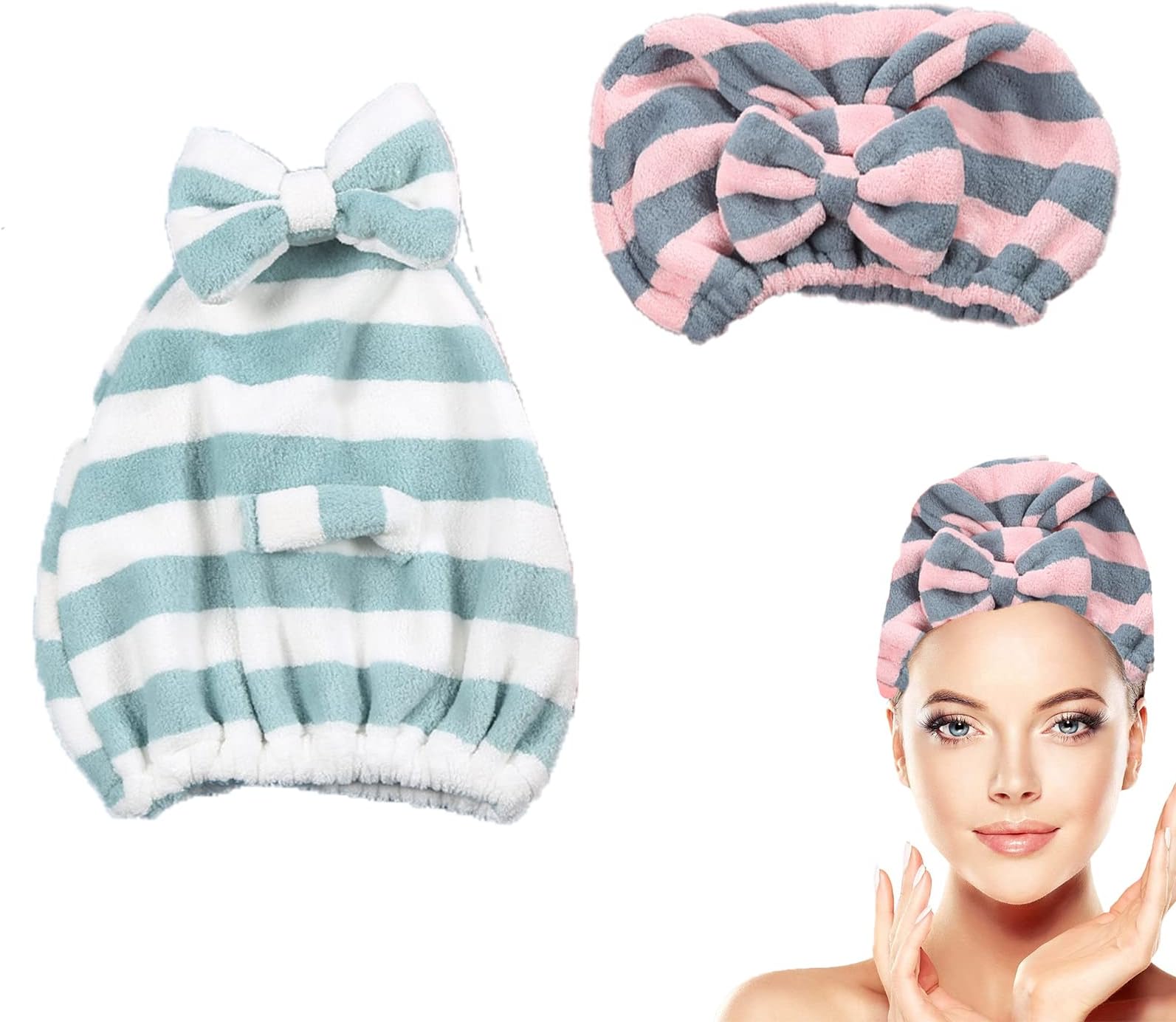 Amazon.com: 2 Pack Hair Drying Caps, Microfiber Bath Towel Hat for ...