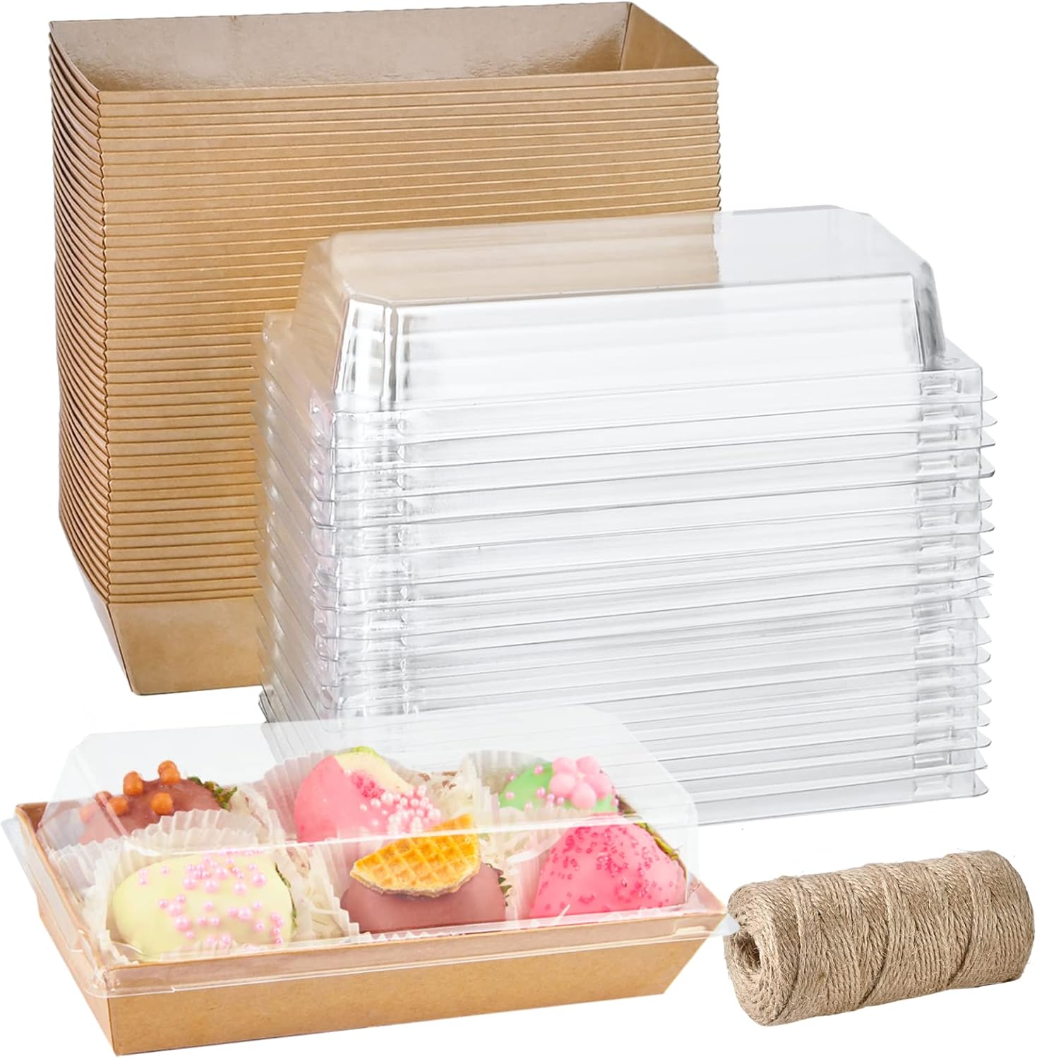ZORRITA 50 Pack Paper Charcuterie Boxes with Clear Lids, Disposable ...