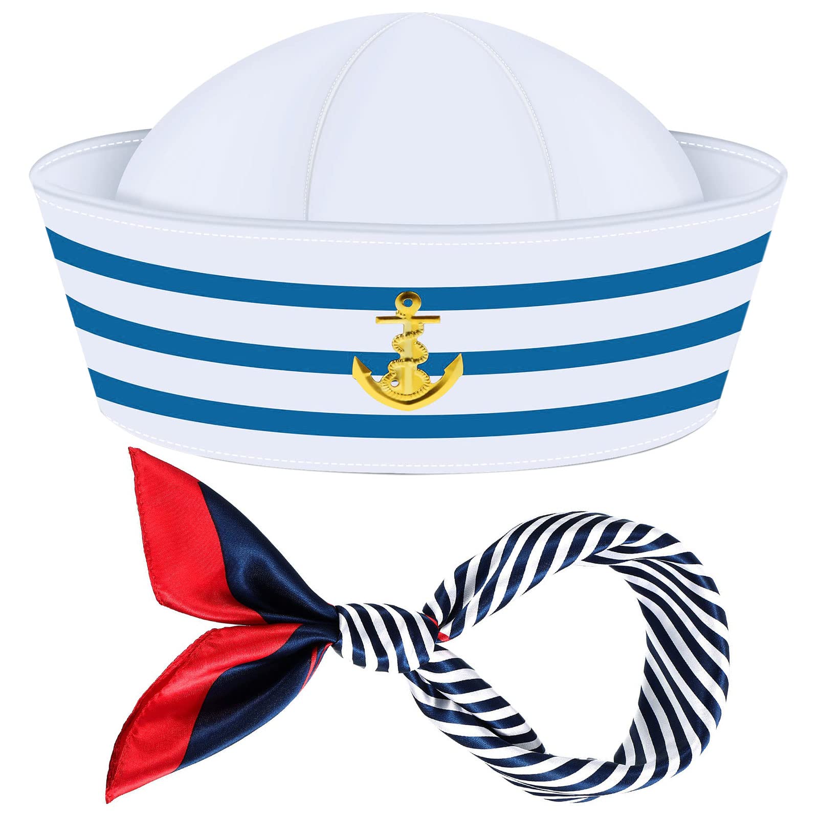 2Pcs Captains Hat Navy Sailor Hat and Scarf Set Sailor Cap Cosplay Hat for Women Men Adult ...