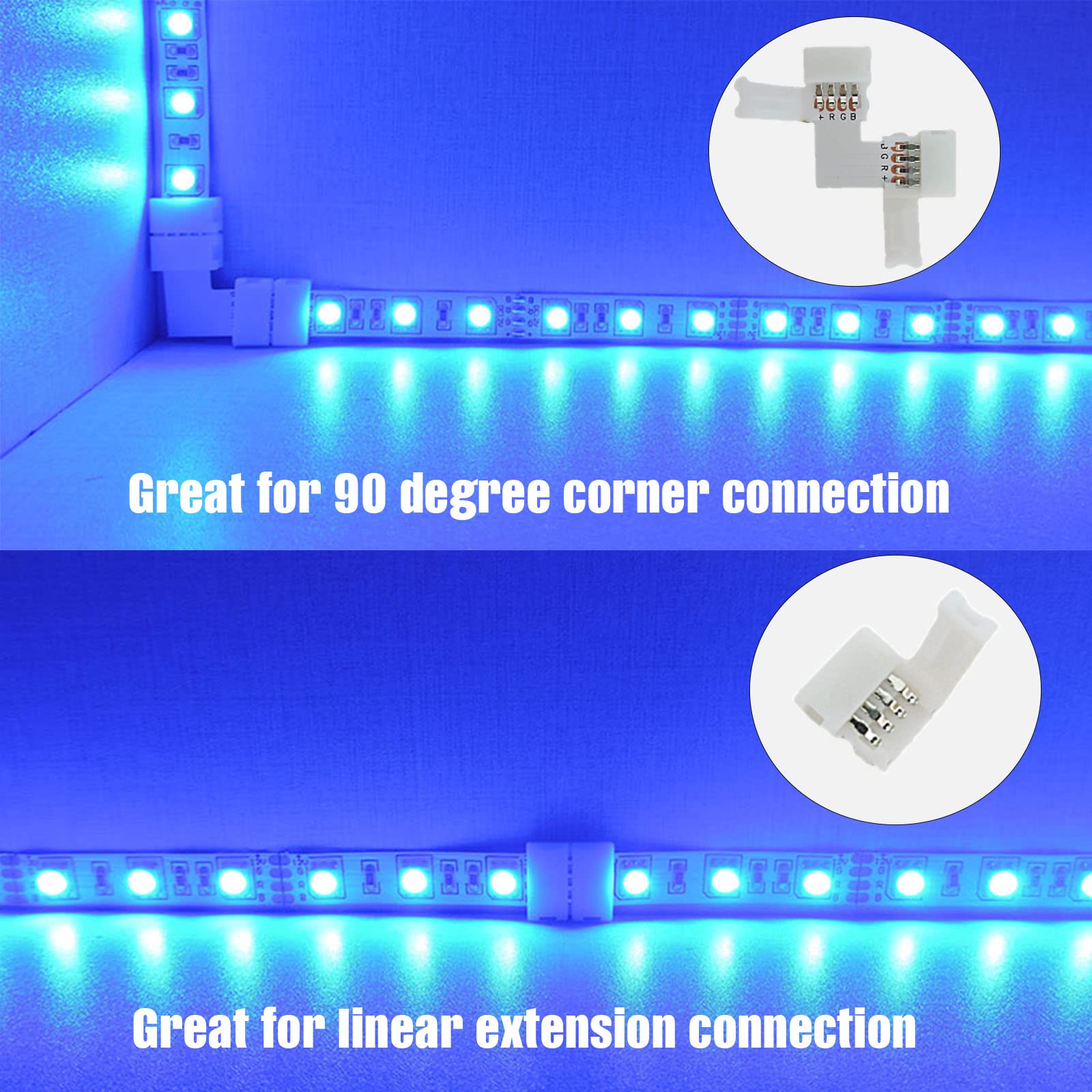 Buy L Shape 4 Pin LED Connectors, 90 Degree Right Angle LED Strip Coner ...