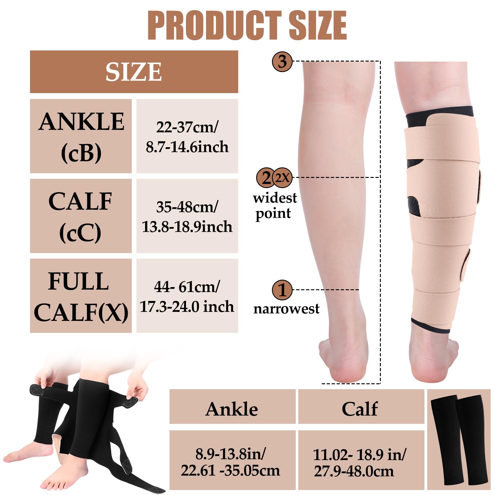 Snapklik.com : Croknit 3 Pairs Lymphedema Compression Leg Wraps Adjustable Lower Leg Cover Up ...