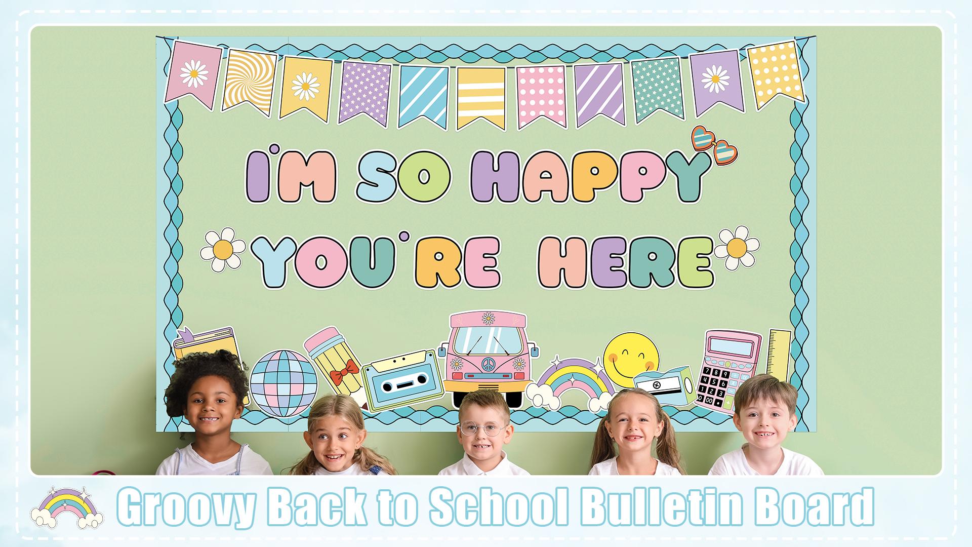 Boho Retro School Bulletin Board Decor AmazingSpark Groovy Welcome ...