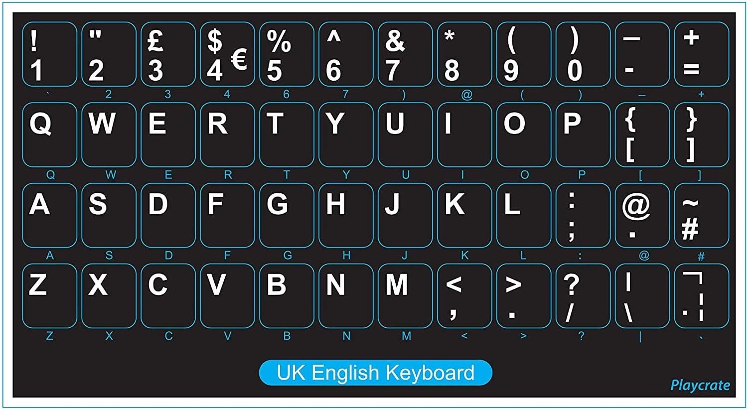 2 PACK English UK Replacement Non Transparent BLACK Stickers with White ...