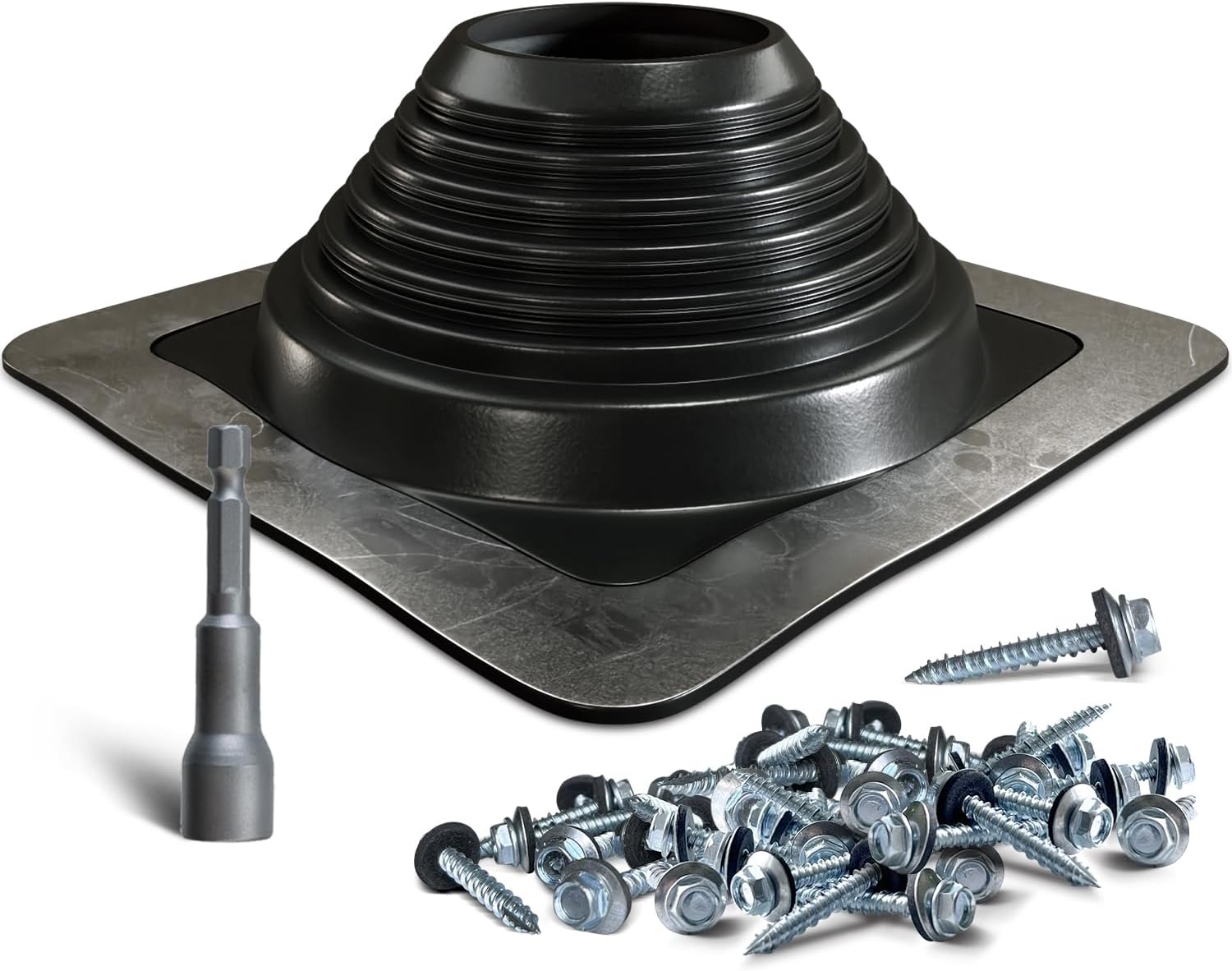 #9 (9-1/2" to 20") DEKTITE Square Base Combo Pipe Flashing Boot: Black EPDM Square Base Flexible ...