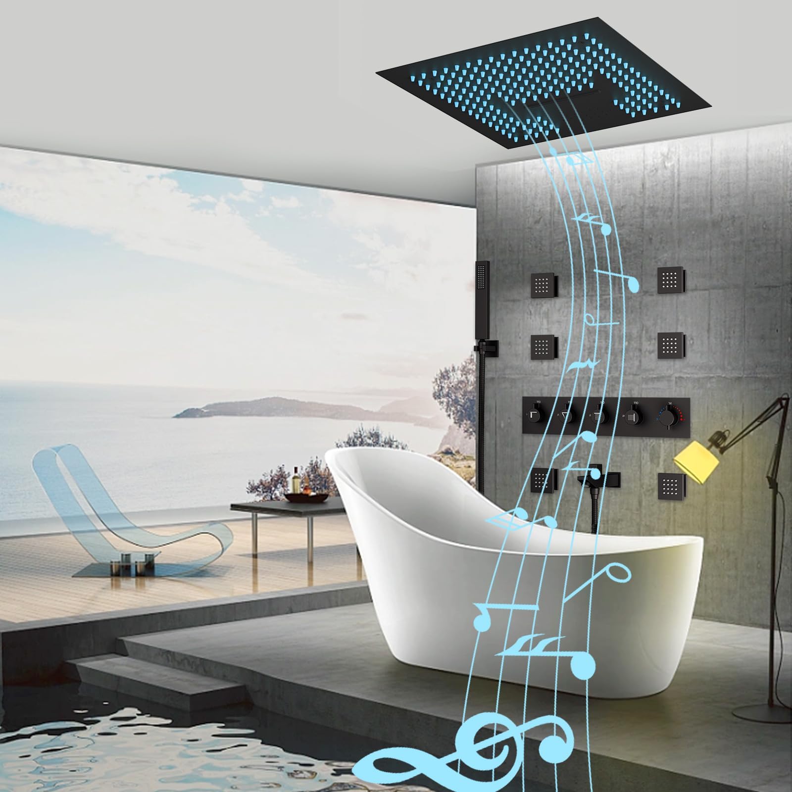 ILROOMH Thermostatic Rain Shower System, Full Body Rain Shower System ...