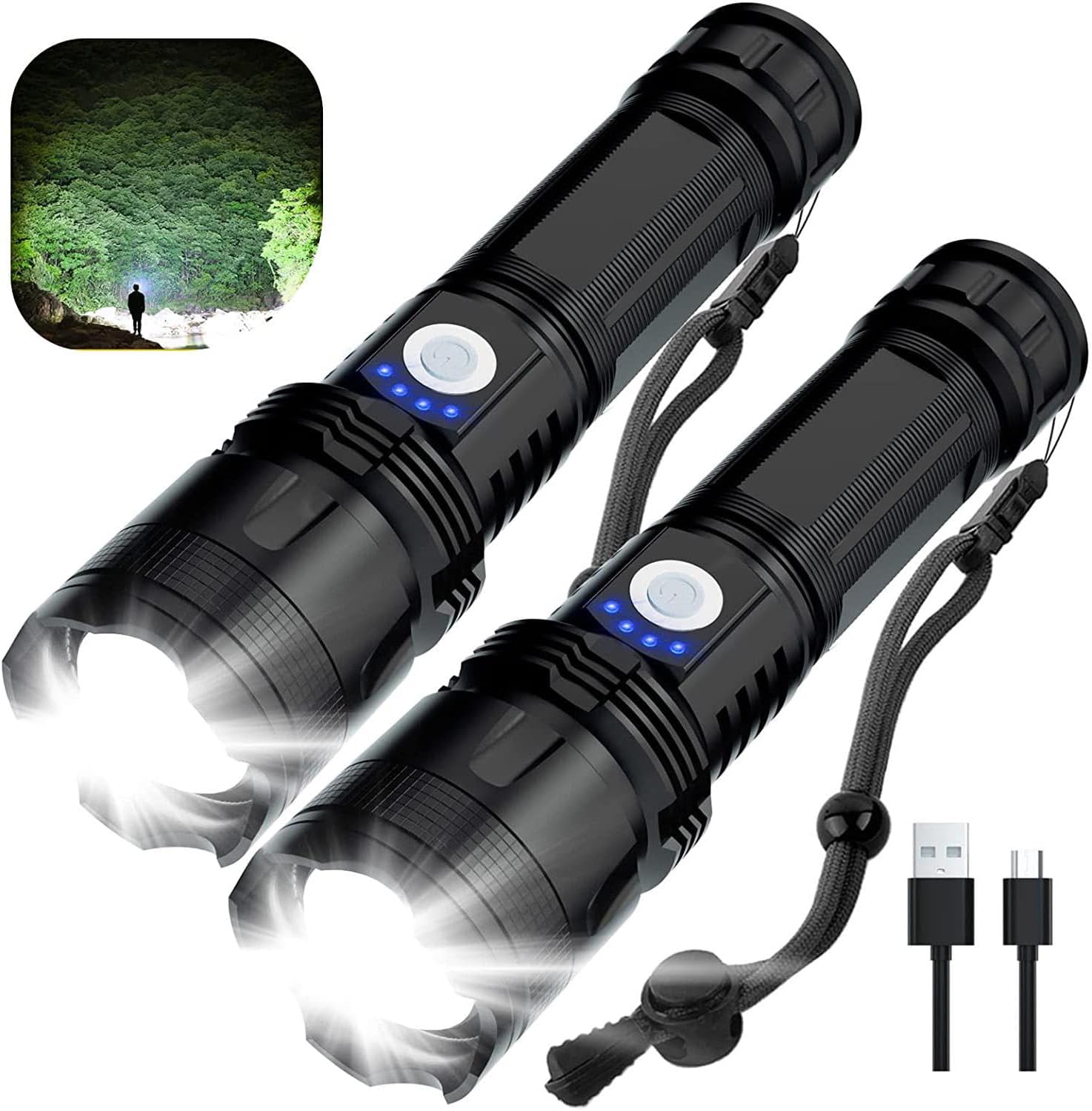 2Pack High Lumens Rechargeable LED Flasglight, Tactical Flashlights ...