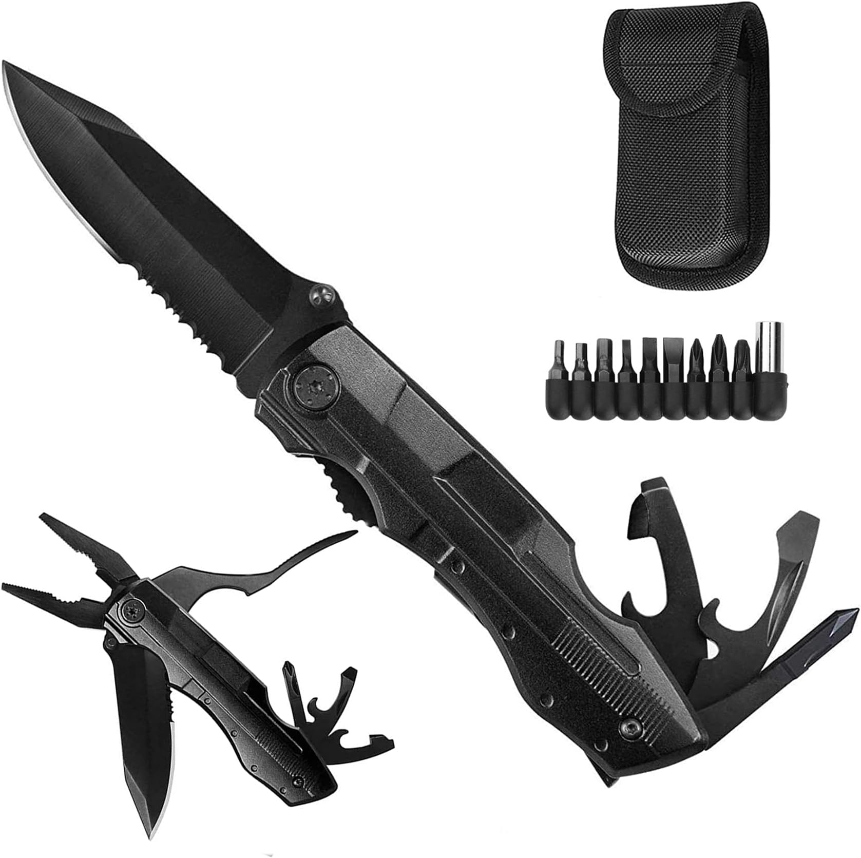 Evojomo Pocket Knife Multitool, 10 in 1 Outdoor Survival Knife with ...