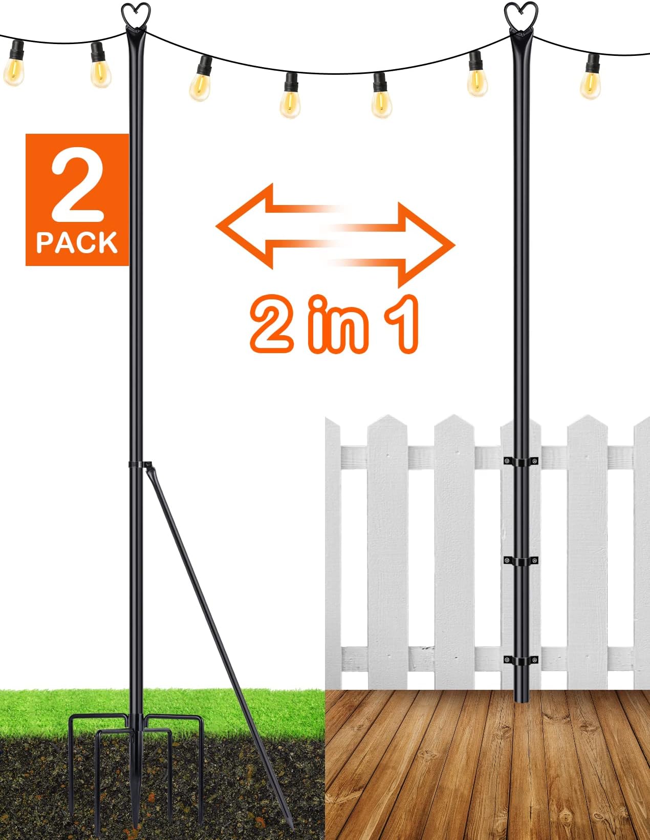 Amazon.com: LOPANNY String Light Poles - 2 Pack 9.8 FT for Outside ...