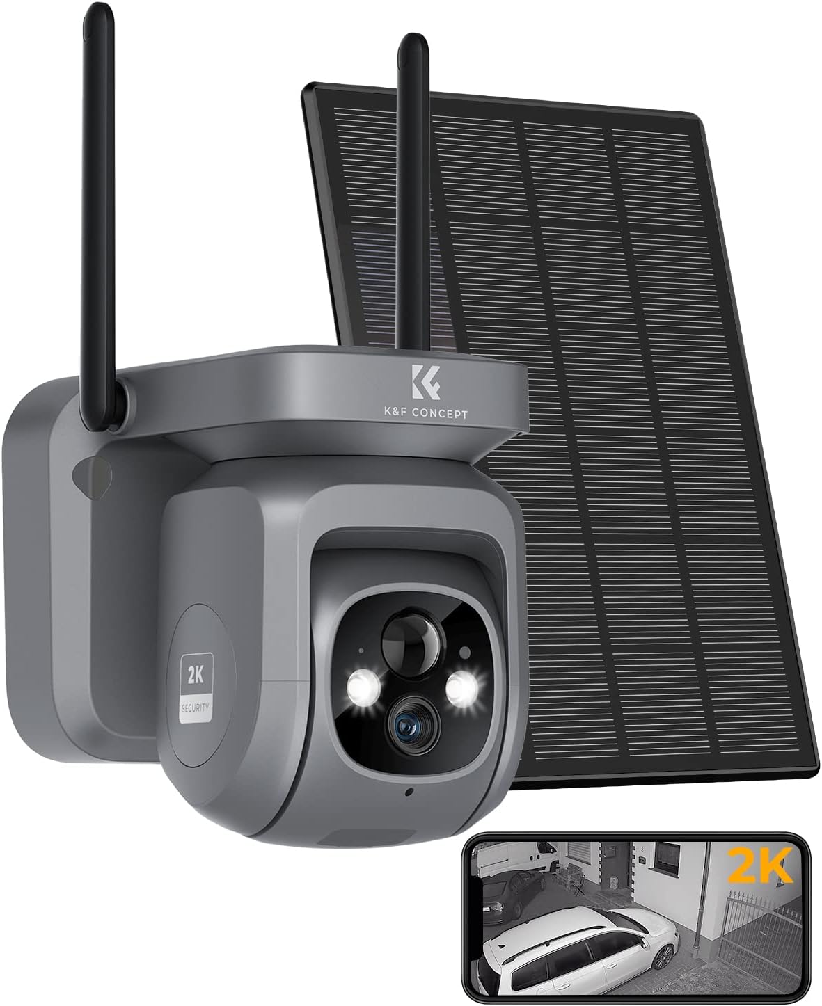 K&F Concept 2K 3MP Caméra Surveillance WiFi Exterieure sans Fil Solaire ...