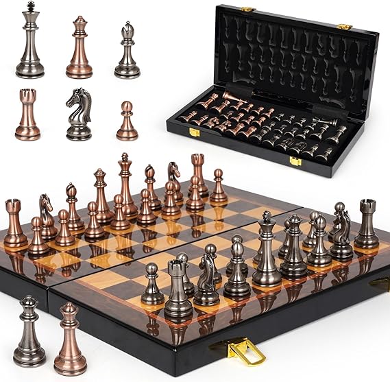 Amazon.com: Luxury Metal Chess Set with 15 Inch Wooden Chess Board ...