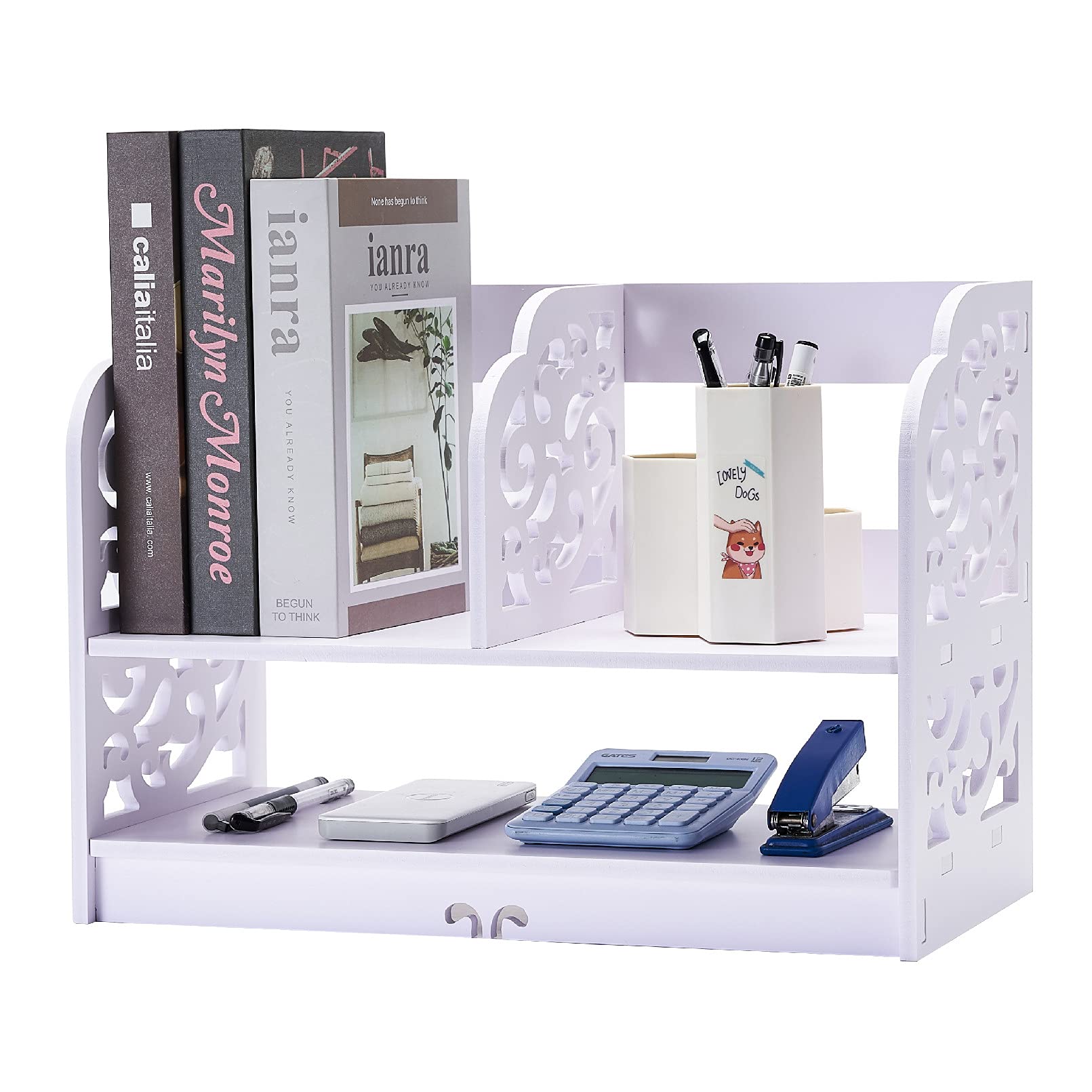 Snapklik.com : 2-Tier Openwork Design Desktop Bookshelf, Freestanding ...