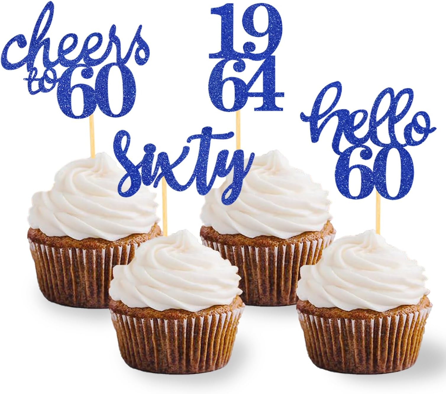 Amazon.com: 24 Pcs Glitter 60th Birthday Cupcake Toppers for ...