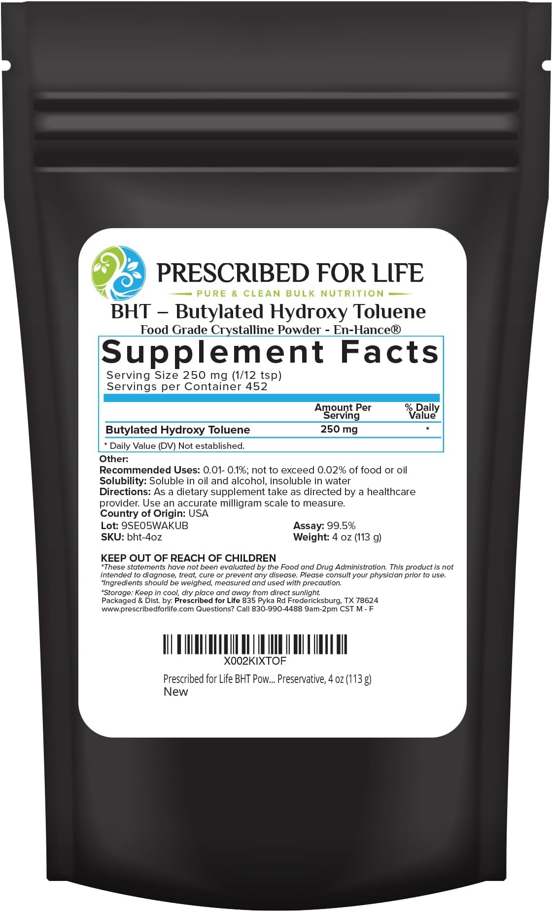 Amazon.com: Prescribed For Life BHT Powder, Powdered Butylated ...