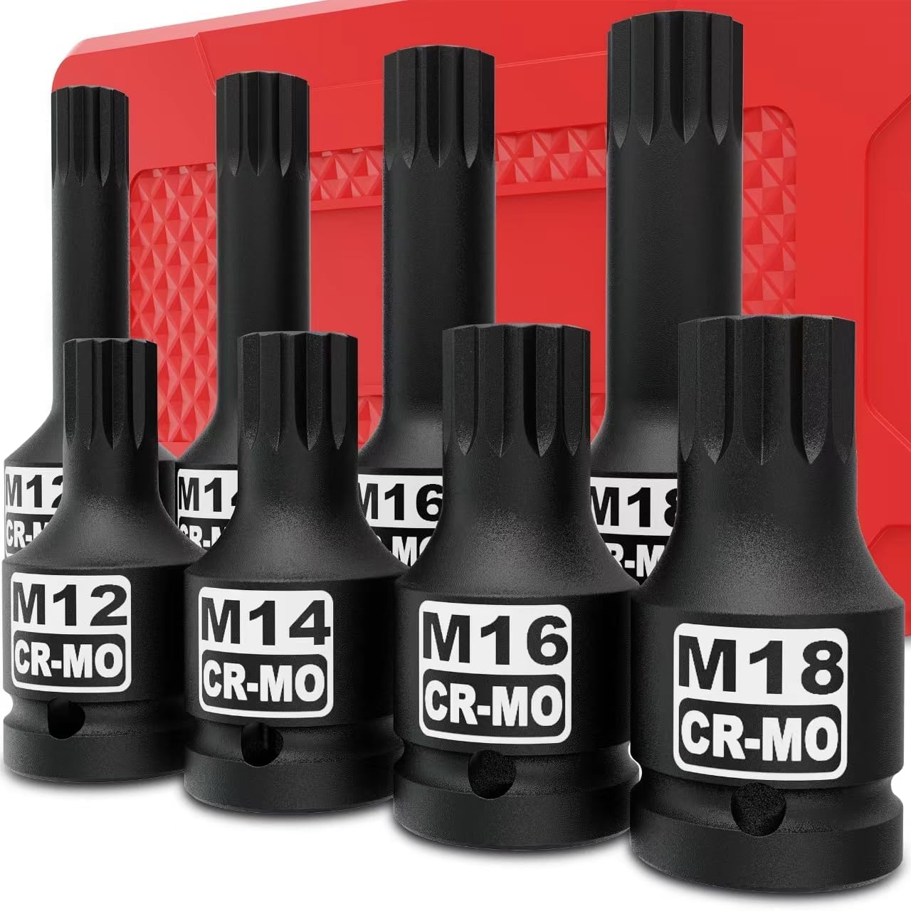 US PRO 5 Piece 1/2'' Drive Spline Triple Square Bit Sockets M10 - M18 ...