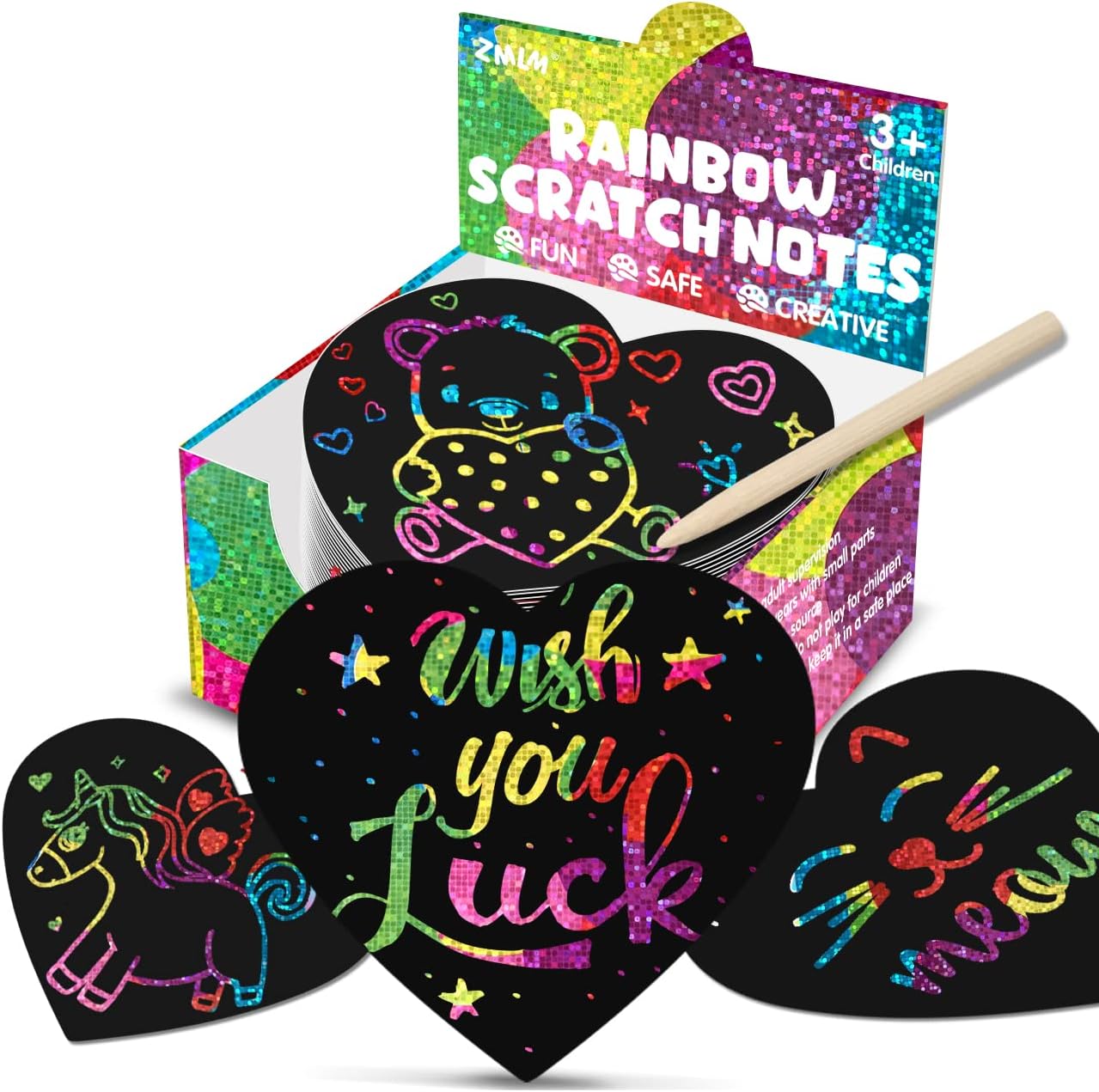 Amazon.com: ZMLM Scratch Art Mini Notes Kids - 160 Heart Holographic ...