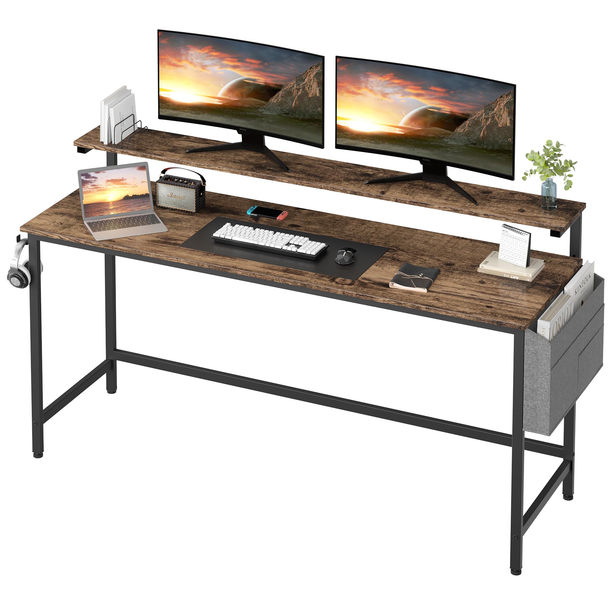 Amazon.com: Shintenchi 63 inch Computer Desk with Monitor Stand, Stable ...