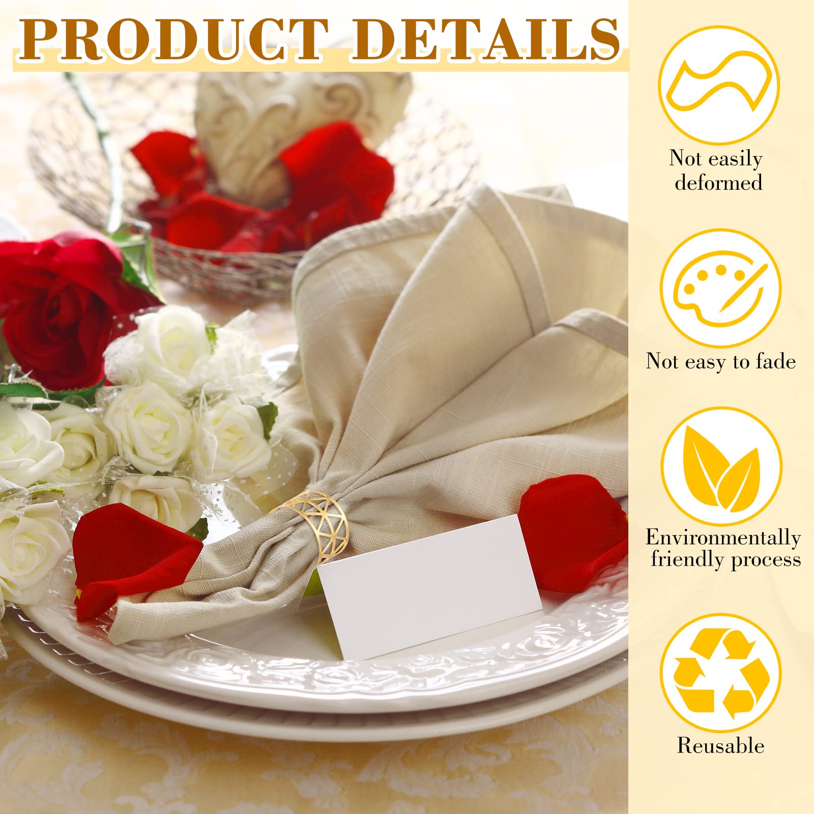 50 Pcs Gold Napkin Rings Metal Napkin Rings Holders Hollow Out Design ...