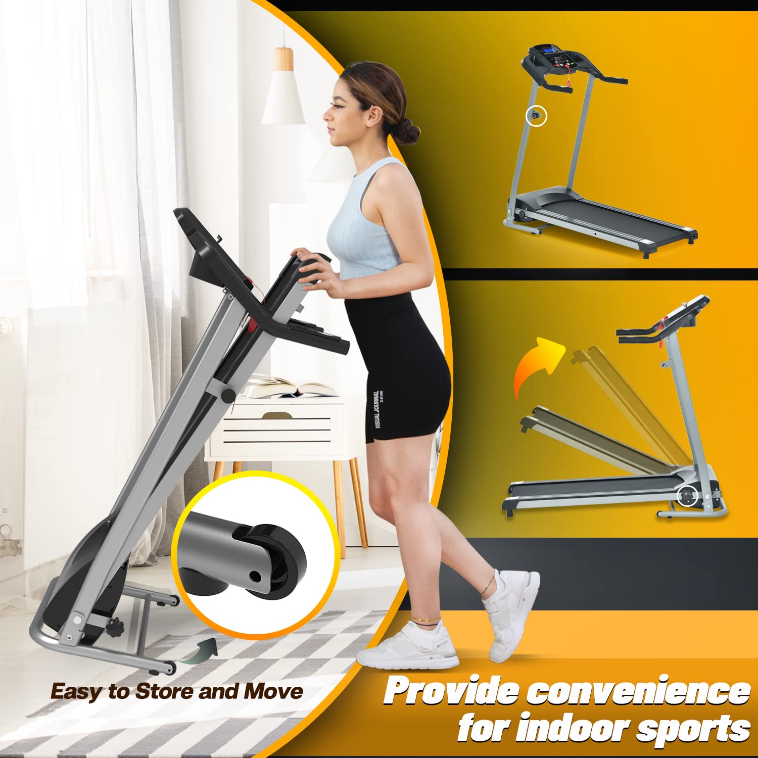 Snapklik.com : Compact Folding Treadmill For Home, 25HP Quiet Motor ...