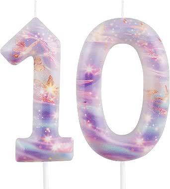 Amazon.com: 10th Birthday Candles, 3.54in Large Purple Butterfly Number ...