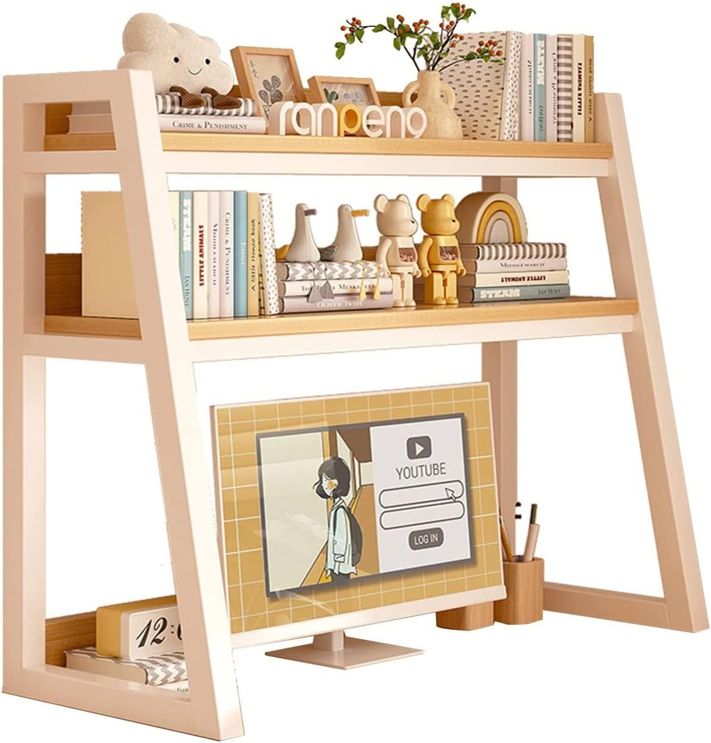 Amazon.com: 2 Tier Desktop Bookshelf Organization Rack - Adjustable ...