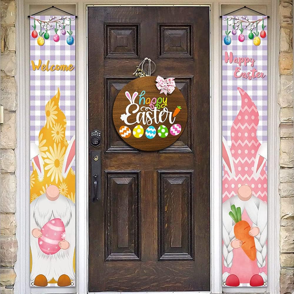 Cartel colgante de madera de feliz Pascua colorido conejo letrero de ...
