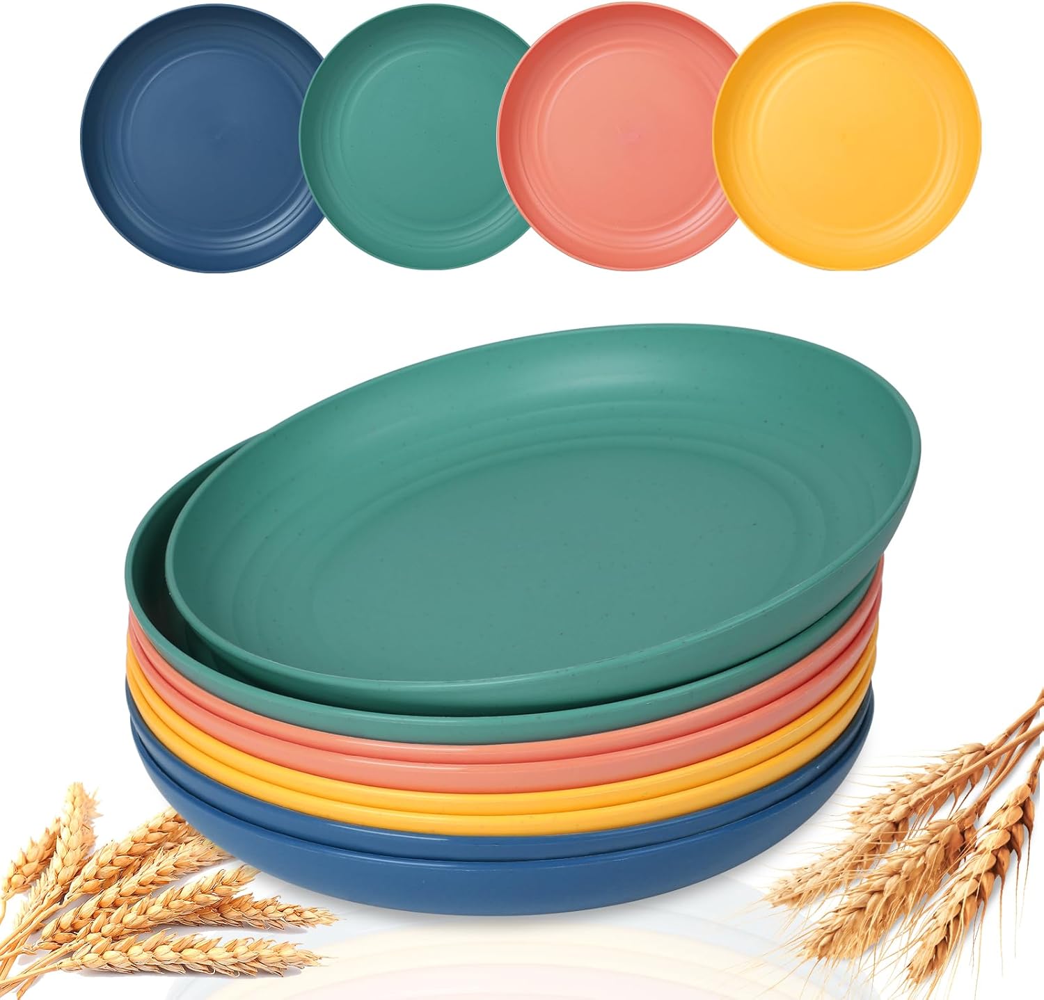 Amazon.com | Idealic 9inch Wheat Straw Plates, Unbreakable Dinner ...