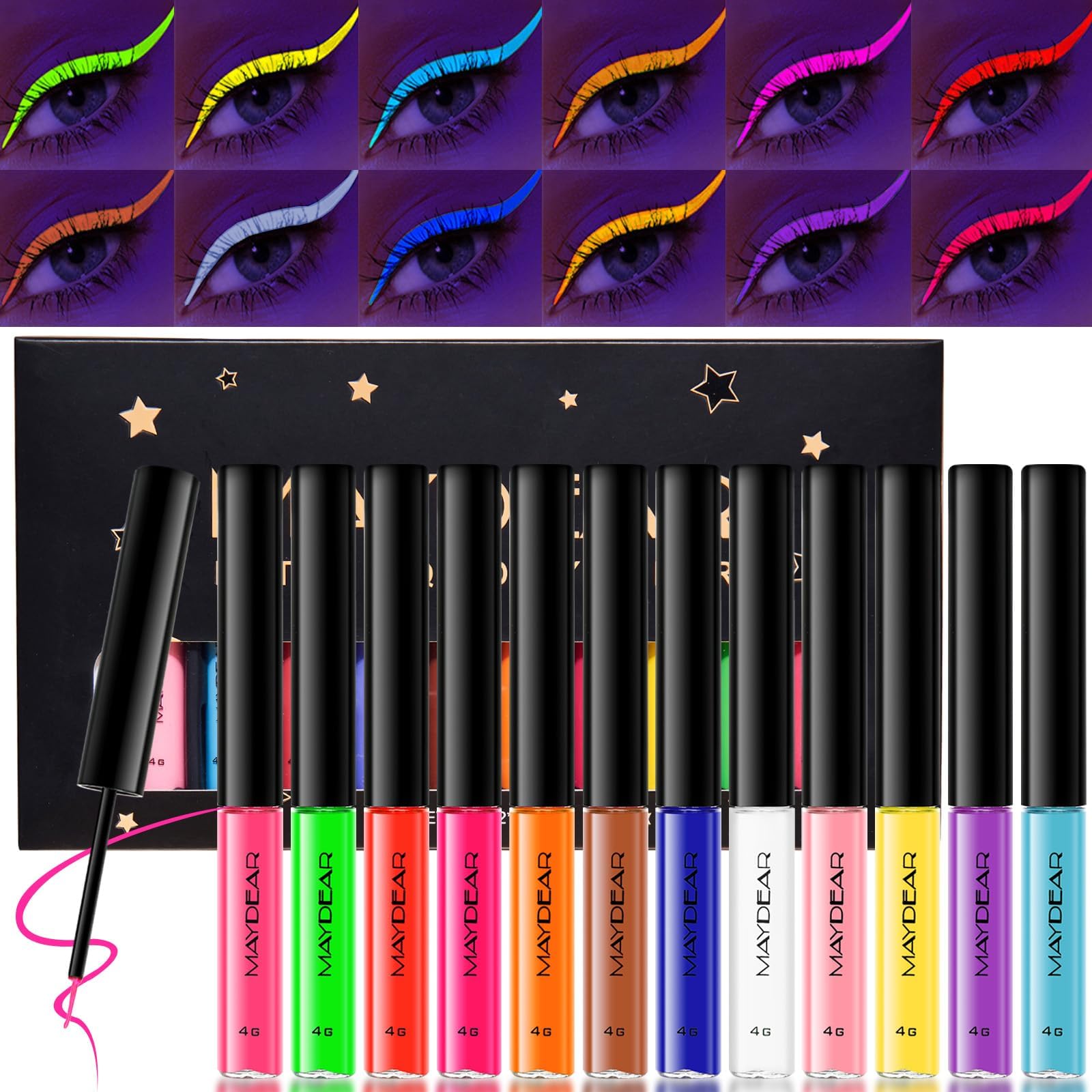 Amazon.com : Maydear UV Neon Colorful Liquid Eyeliner Set, Matte Color ...