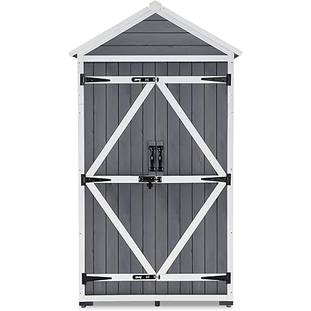 Amazon.com : Mcombo Outdoor Storage Cabinet, Garden Wood Tool Shed ...