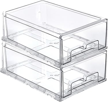 Amazon.com: 2pack Stackable Drawers Large Clear Plastic Storage Bins ...