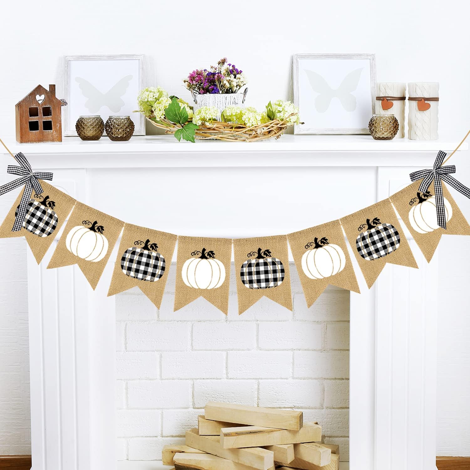 Amazon.com: Happy Fall Burlap Banner - Assembled with Maple Leaf Design ...