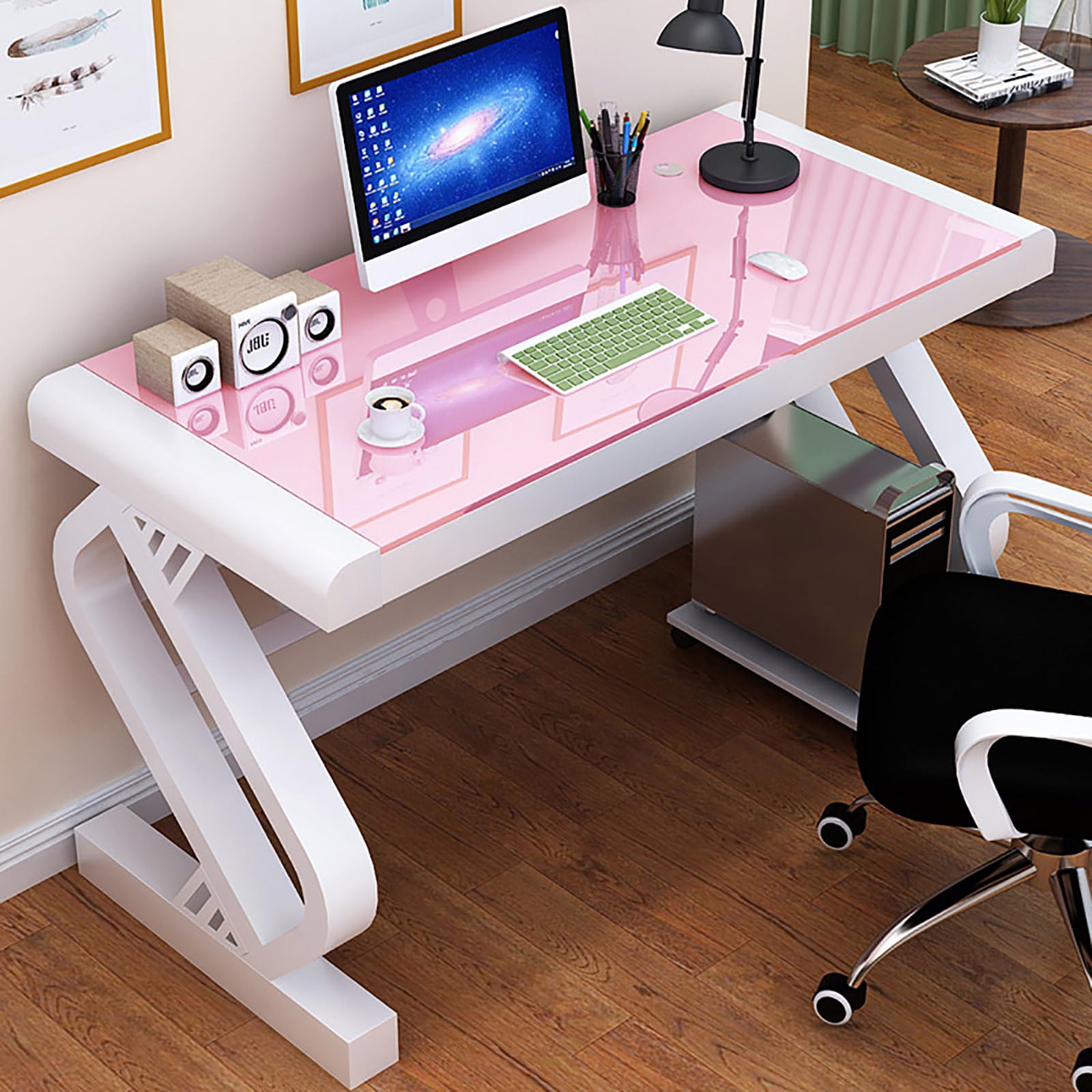 Amazon.com: SUZEPER Tempered Glass Computer Desk,Modern Office Desk ...