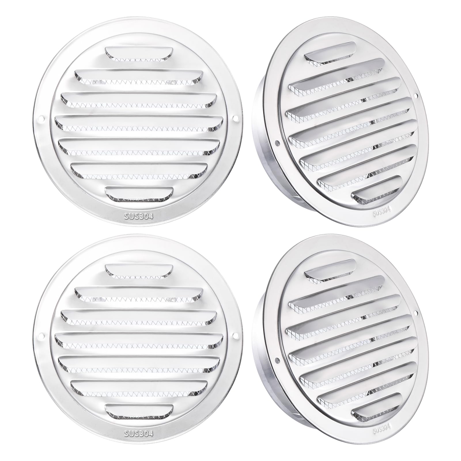 PATIKIL 304 Stainless Steel Air Vents, 6 Inch, 4pcs Round Louver Grille ...