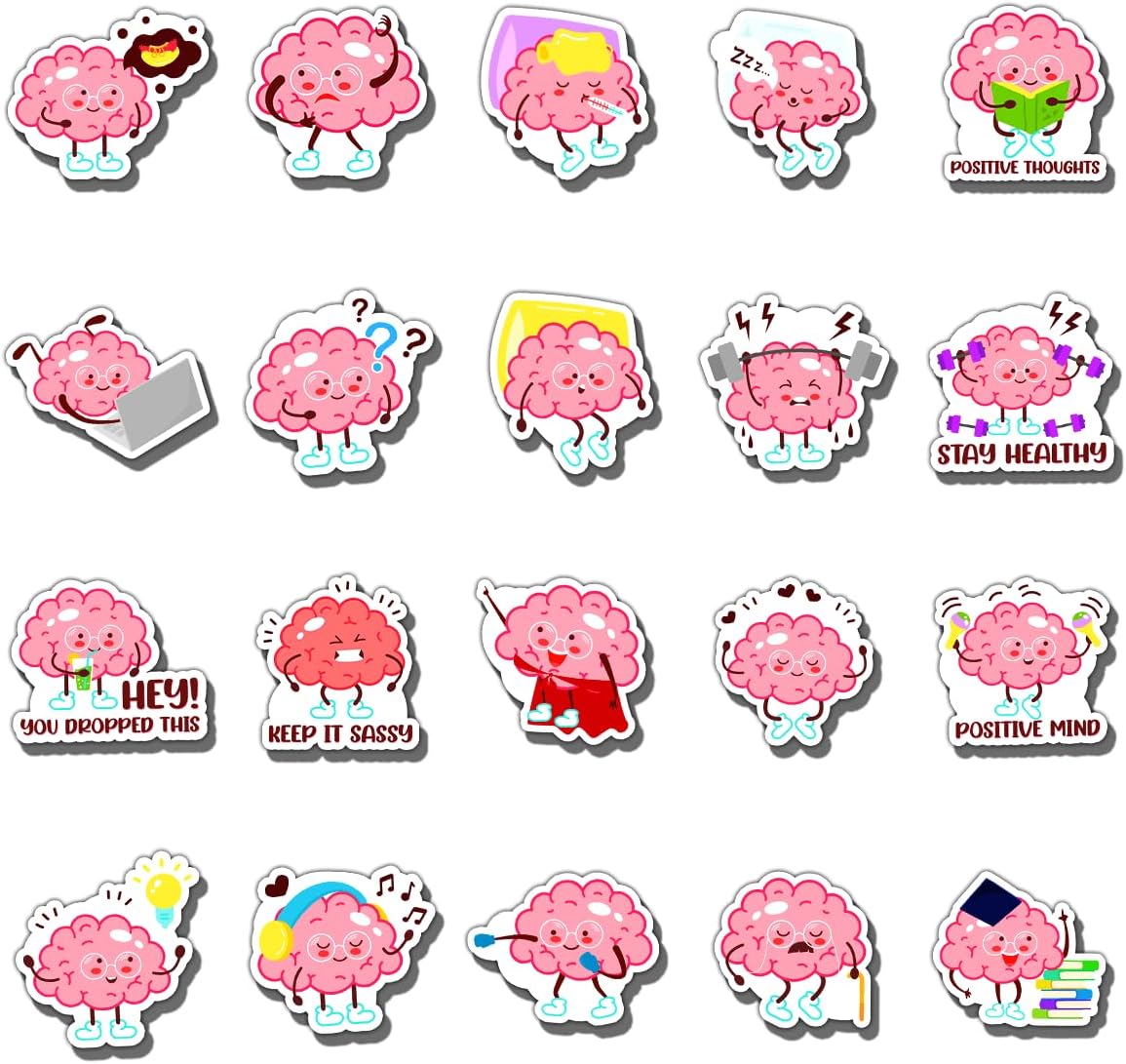 Amazon.com: 20 Pack pcs Cute Brain Stickers for Water Bottles ...
