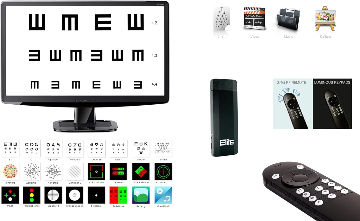 Optical Elite Vision Acuity Digital Chart Visual Targets Ophthalmic ...