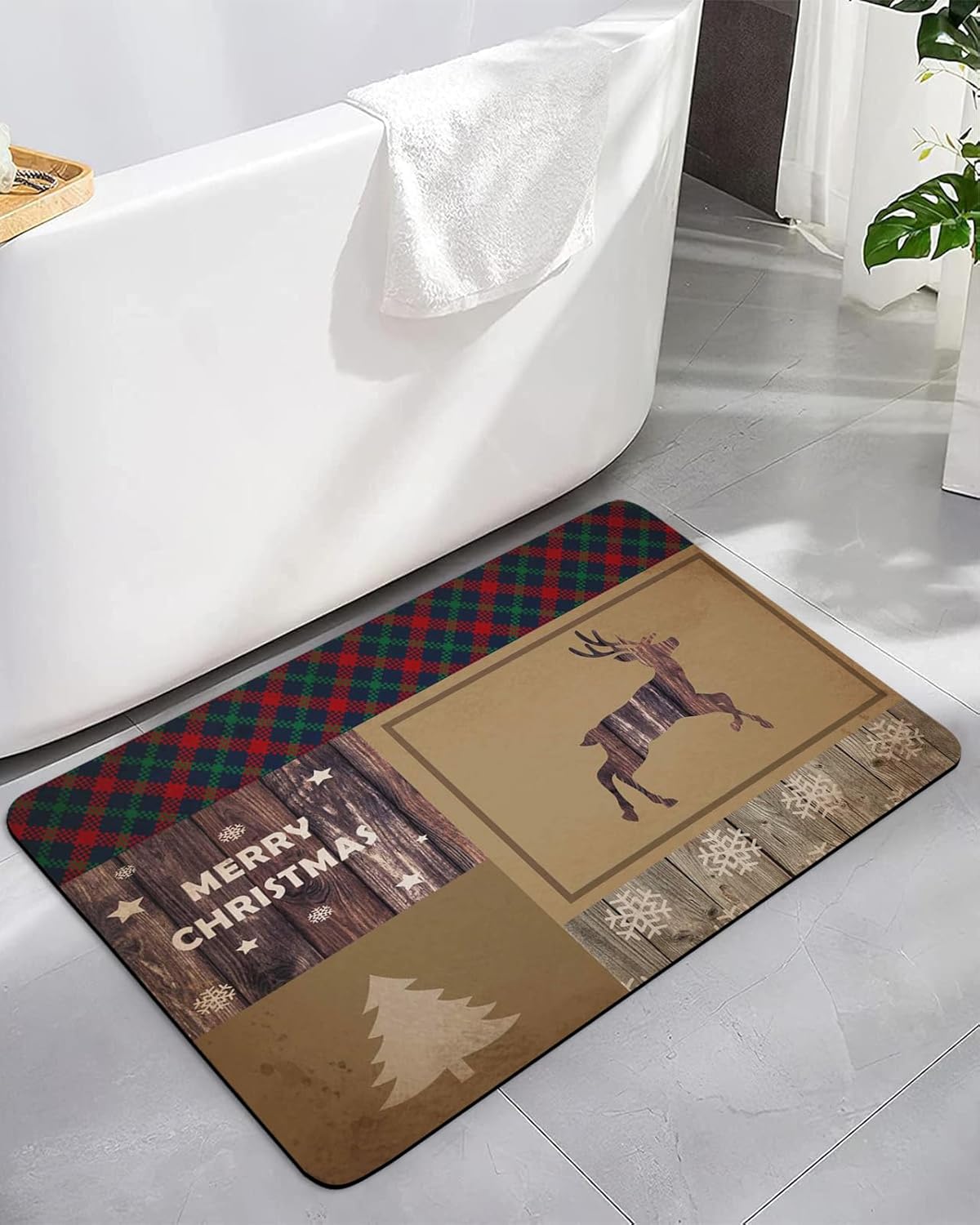 Amazon.com: Christmas Bath Mat Christmas Reindeer Bath Rug Quick Dry ...