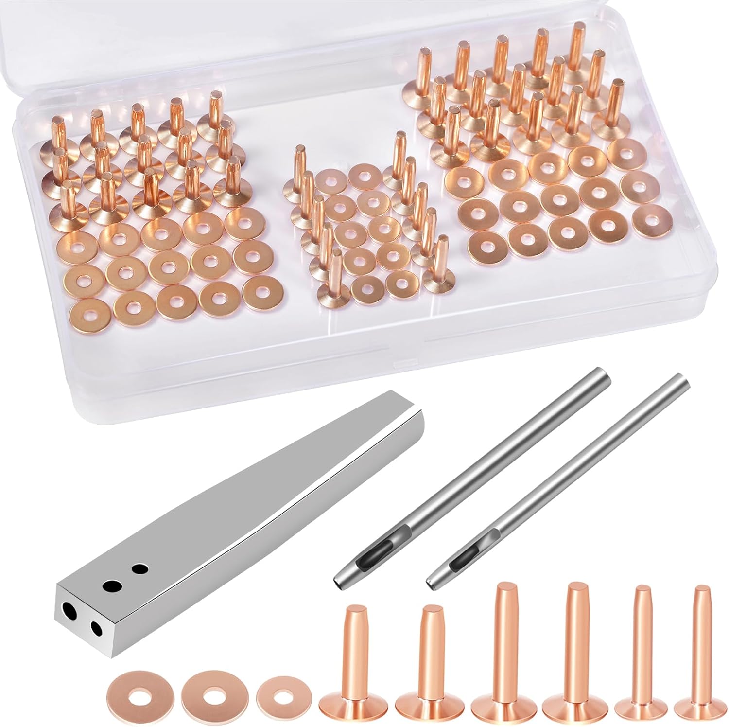 JUNESunShine 84Pcs, Copper Rivets and Burrs, #9 and #12 Burrs Setter ...