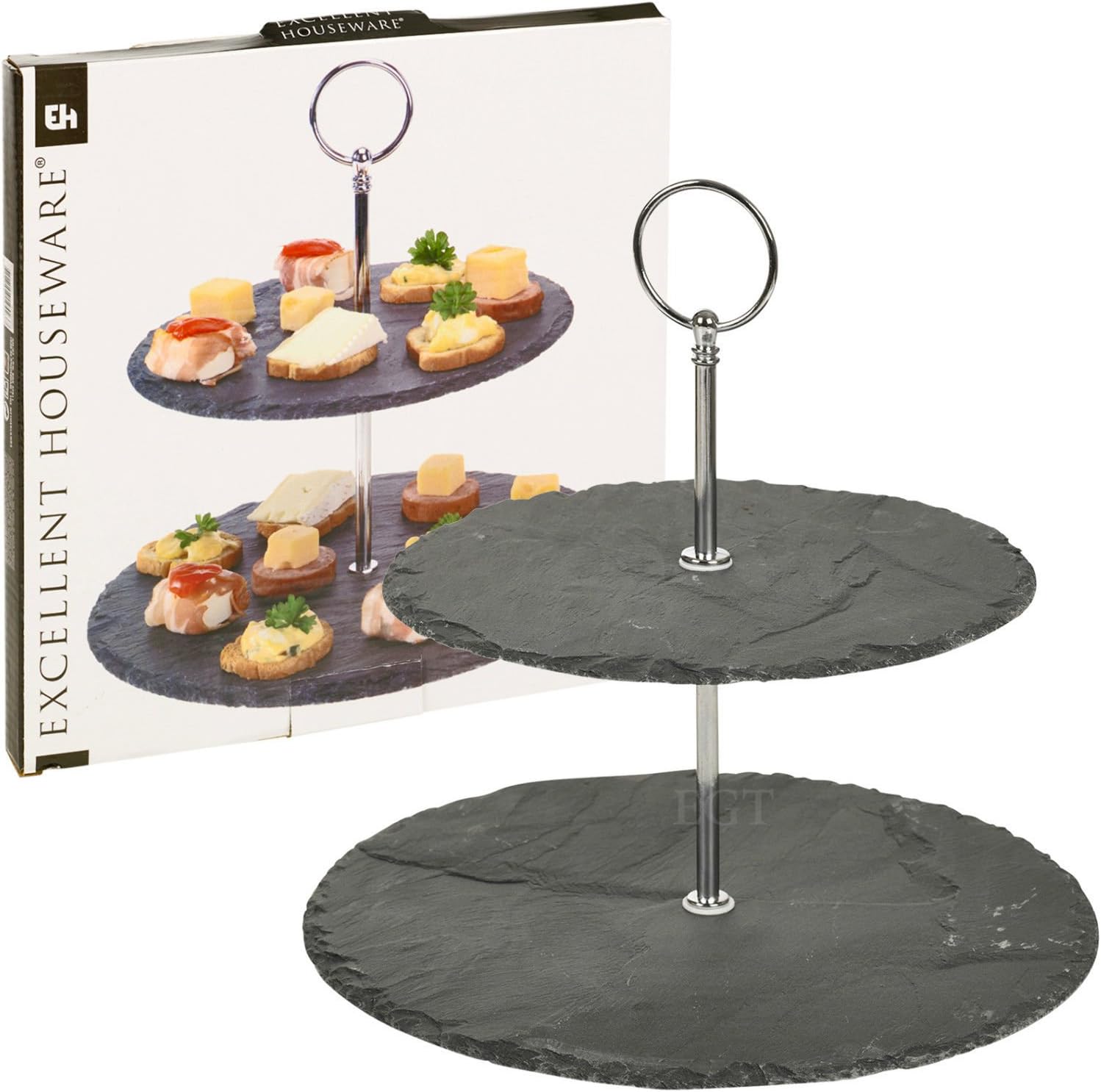 URBN-CHEF 2 Tier Slate Cake Stand Multi Layer Food Display Serving ...