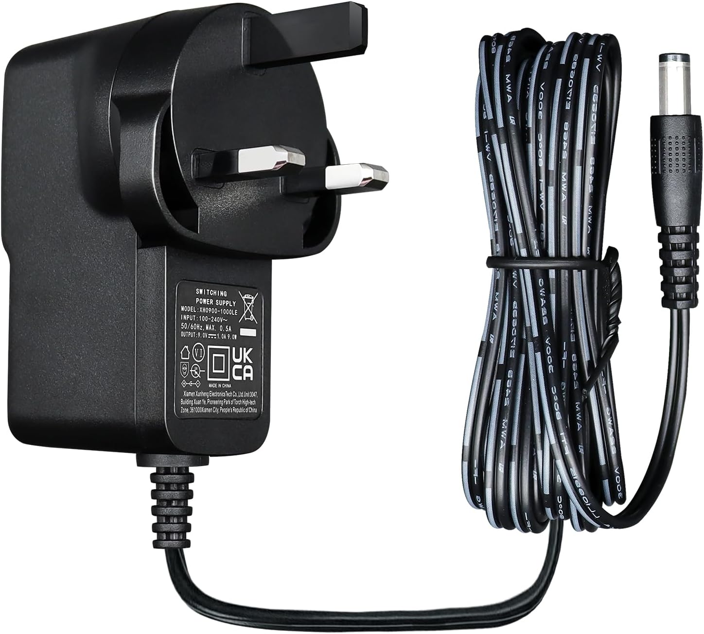 9V 1A 9W 3M Long Pedal Power Supply Adapter, DC Jack Center Negative ...