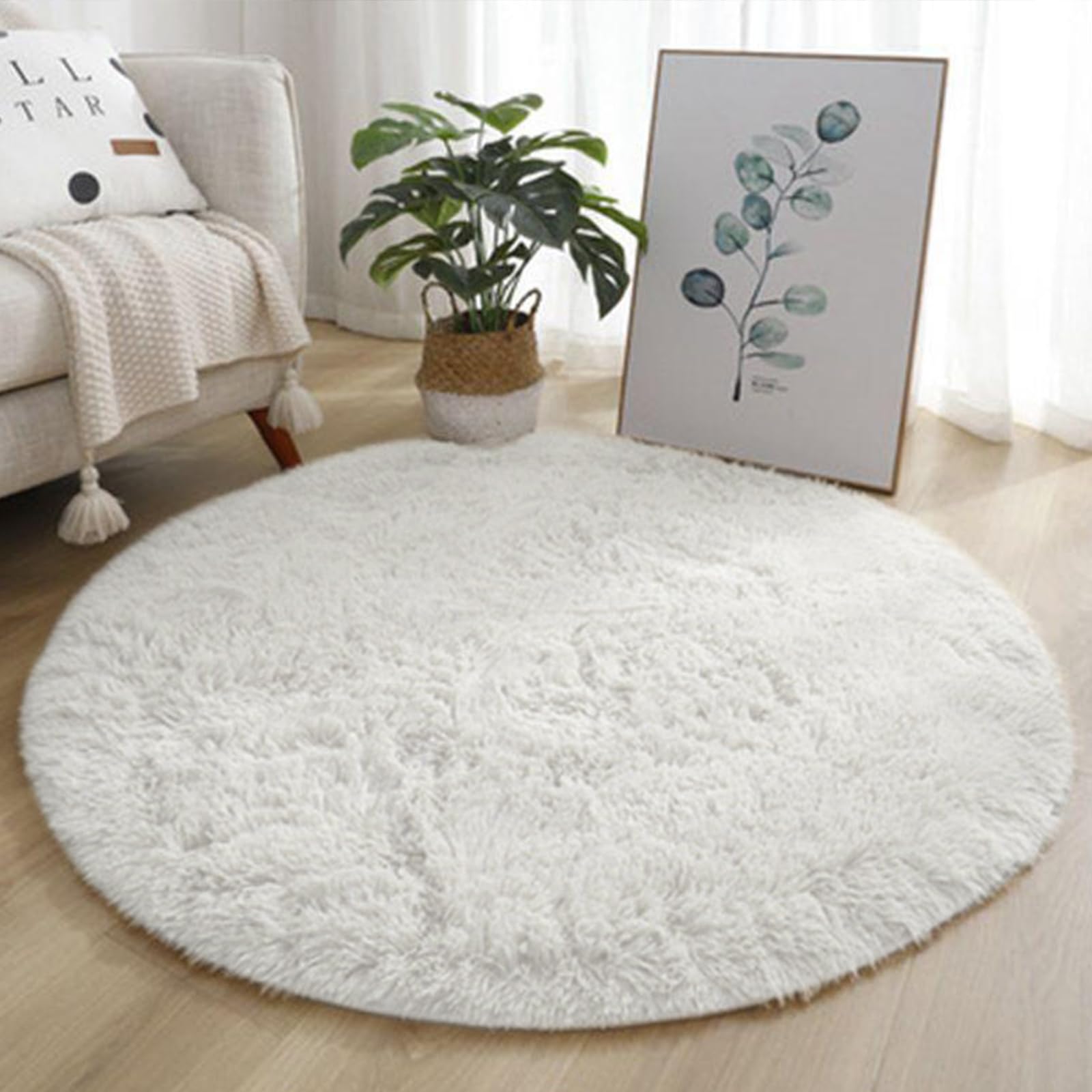 Fychuo Round Rugs Living Room Cream Rug 120x120cm Rugs for Bedroom ...