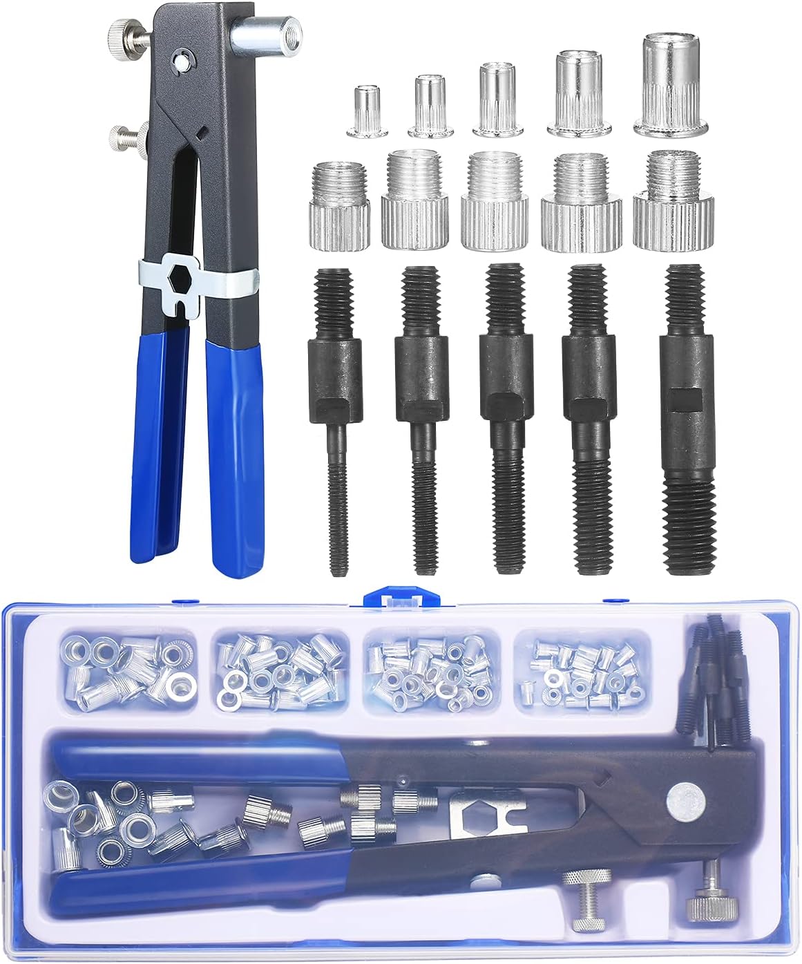 Obery 86PCS Rivet Nut Tool Kit Set Blind Rivet Nut Hand Riveter Wrench ...